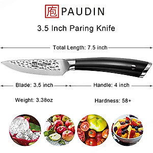 PAUDIN Paring Knife, 3.5 Inch Paring Knives for Kitchen, Fruit Knife, Tomato Knife, Sharp High Carbon Stainless Steel Fruit Carving Knife with Ergonomic ABS Handle, Handcrafted Peeling Knife