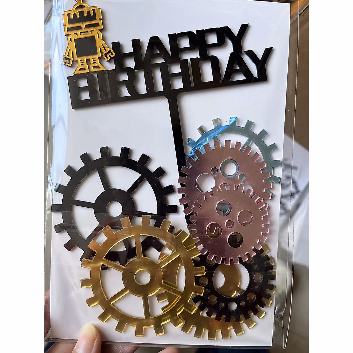 Robot theme Cake Topper, machine gears Cake Topper Party The guitar fo Kids Party Birthday Cake Decoration Supplies