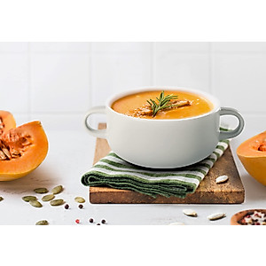 Kook Soup Crocks, Ceramic Bowls, Broil, Oven, Microwave and Dishwasher Safe, with Handles, For Casserole, Pasta, Cereal, 18 oz, Set of 4 (Coconut White)