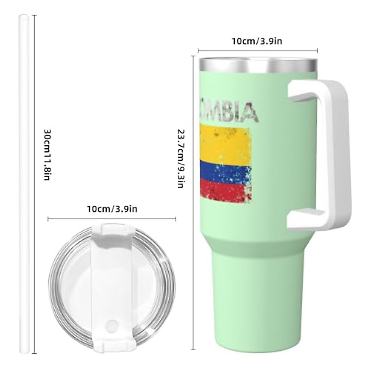 YVNUM 40 oz Tumblers with White Handle,Vintage Colombia Colombian Flag Pride Stainless Steel Thermos Travel Coffee Mug for Water, Iced Tea or Coffee,with Lid Straw Leakproof