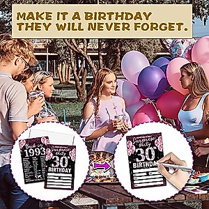 30th Rose Gold Diamonds Birthday Invitations Cards, Double -Sided Pink Glitter Fill-in Invites, 1993 Surprise Birthday Party Supplies Decorations (20 Invites + 20 Envelopes) -A05