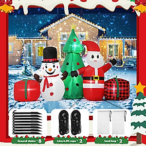 ZOOS Christmas Inflatables Outdoor Decorations 8x5FT Inflatable Christmas Yard Decorations Lighted Inflatable Christmas Tree Snowman Santa Claus Gift Box, Inflatable Outdoor Holiday Yard Decorations