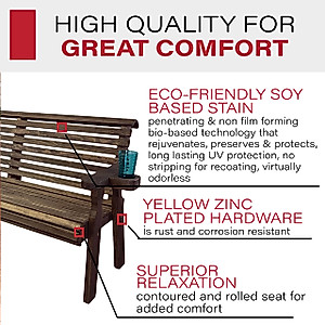 Amish Casual Heavy Duty Pressure Treated 4 Foot Outdoor Garden Bench with Cup Holders - Amish Crafted Roll Back Design in Dark Walnut Stain, 700 Lb Weight Capacity