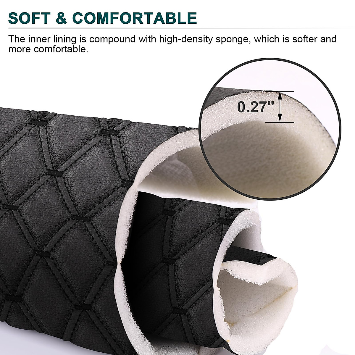 1 Yard Vinyl Faux Leather Quilted Fabric with 0.27" Foam Backed,63"Wide Leather Material for DIY Upholstery,1.9"×2.7"Diamonds Pattern,Black(Black Thread)