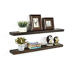 WELLAND Bradley Brown Floating Shelves Set of 2 Handmade Wood Wall Shelves Rustic Wall Mounted Shelves 5" Deep Narrow (Dark Brown, 36 inch)