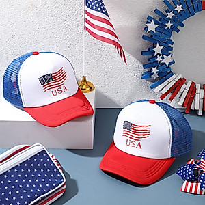 Jeyiour 12 Pcs Patriotic American Flag Hat 4th of July Baseball Cap Adjustable Trucker Hat Mesh Cotton Cap for Men Women (Blue, Red,USA)