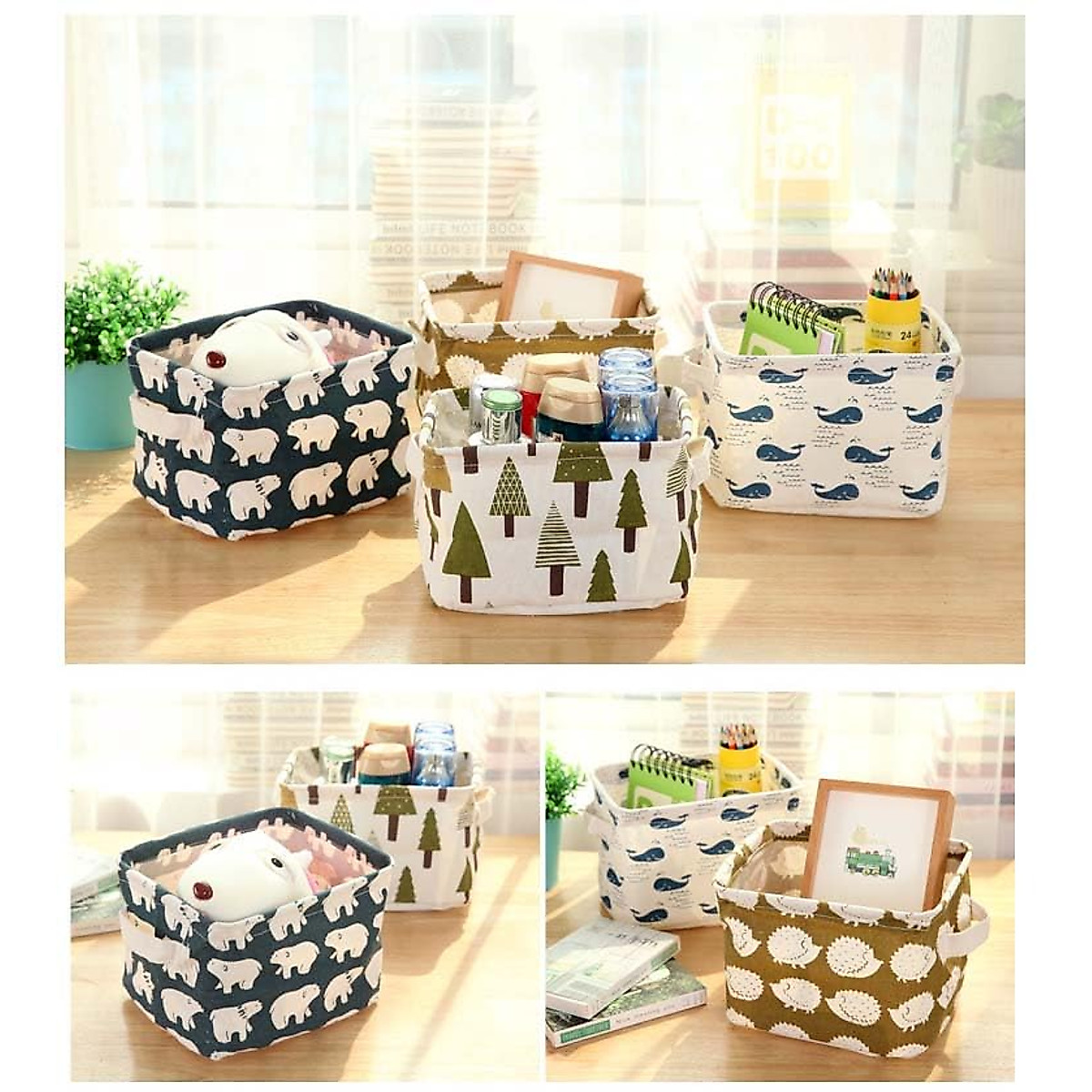 Kamuavni Fabric Basket Mini Storage Basket 4 Pack Small Canvas Baskets Desk Storage Organizer For Keys Small Baket For Organizing 7.9"×6.3"×5.5"- 4 pack