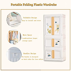 Storage Bins with Lids - Collapsible Storage Bins with Adjustable Shelf and Hanging Rod, Portable Closet Storage Cabinet with Wheels, Stackable Storage Bins for Bedroom Clothes Storage Organizer