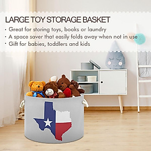 Krafig Texas Map Round Collapsible Storage Basket, Large Toy Storage, Laundry Baskets, Open Home Storage Bins for Toy Organizer, Home Decor, Clothes, Toys