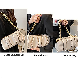 HAOOT Women’s Shoulder Bag Clutch Purse Evening Handbags Multipurpose Pleated Purses for Women (Khaki)
