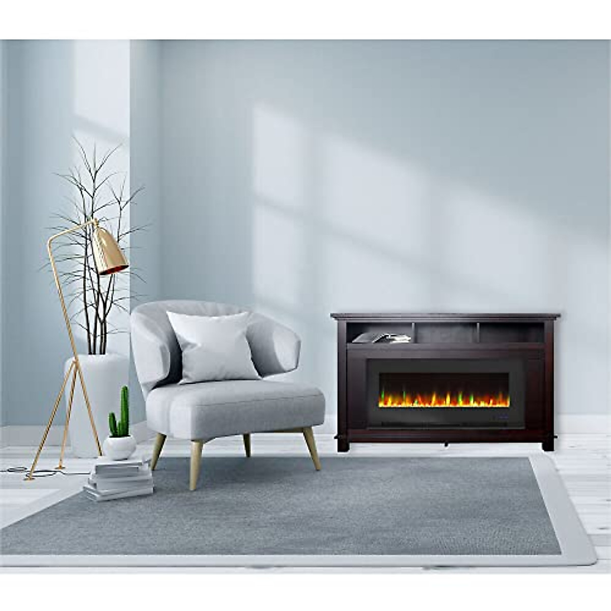 Hanover Winchester Mahogany Electric Fireplace TV Stand Mantel with Crystal Rock Display, Realistic LED Multi-Color Flames, Fireplace Heater Entertainment Center with A/V Shelves and Remote Control