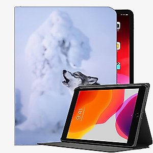 Wugao Wugao New iPad Pro 12.9 Case 2021(5th Gen) with Pencil Holder,Animals Mammals Wolf Snow Auto Wake/Sleep Feature Standing Cover
