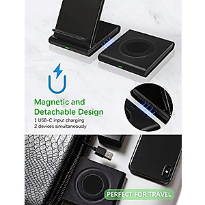 Wireless Charger, Fast Wireless Charging Stand, 2-in-1 Wireless Charging Station Dock for iPhone 14/13/12/11/Pro/Max/X/Xs/XR/AirPods2, Samsung Galaxy Note/Watch/Buds
