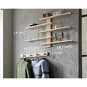 QsQueen Floating Shelves for Wall,Cute Shelves Room Decor,Coat Hooks,Small Wood Display Shelves Rack for Collectibles-Figures,Mini Decor,Toy,for Tonie Shelf - Maximum Length 24 inches Trinket Shelf