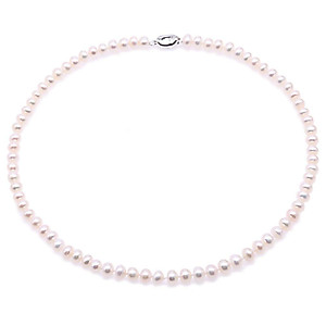JYX Pearl 7-8mm Near-round Natural White Cultured Freshwater Pearl Necklace Strand 18"
