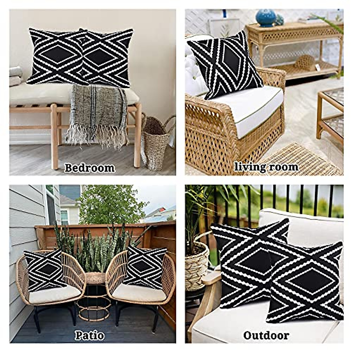 4 Pack Decorative Outdoor Waterproof Throw Pillow Covers 18 x 18 Inches Patio Furniture Pillows Waterproof Geometric Garden Cushion Case Boho Pillow Shell for Patio Garden Couch Sofa