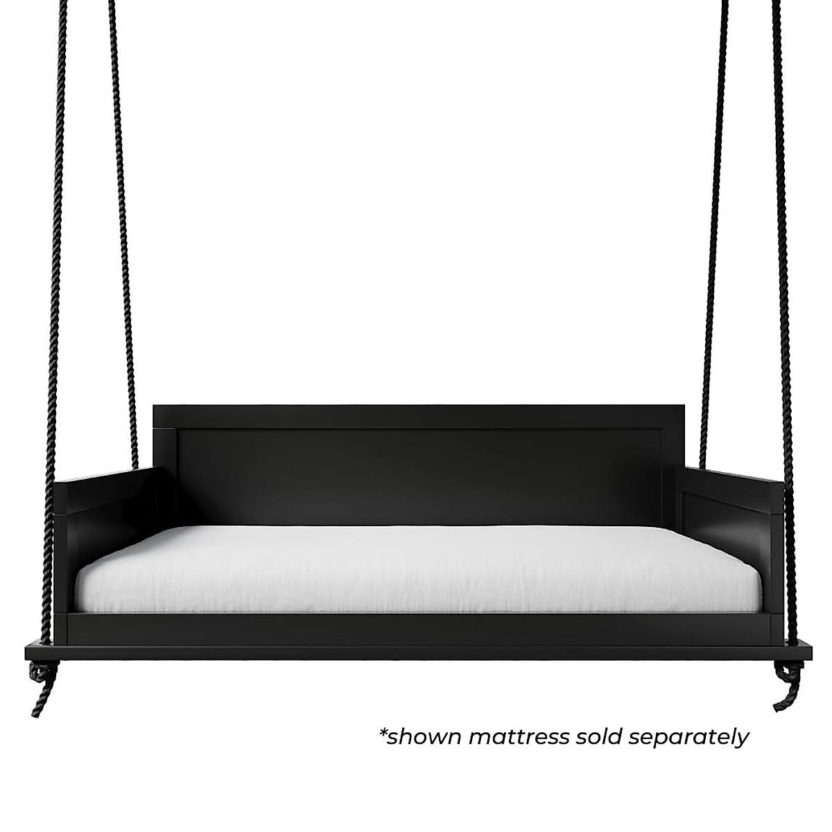 Amish Casual The Philly Amish Crafted Porch Swing Bed with Modern Backrest, Made in The USA from Kiln Dried Pine (Black Paint, Twin)