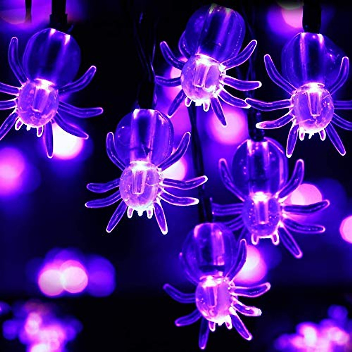 DYTesa Halloween Solar String Lights, 21.3 Ft 30 LED Purple Spider LED Lights IP65 Waterproof for Halloween Outdoor Indoor Party Decor, Patio, Lawn, Garden, Yard