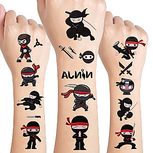 24 Sheets Ninja Temporary Tattoos, Ninja Warrior Birthday Decorations Party Favors