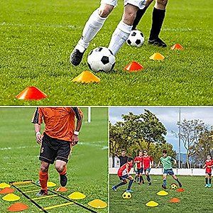 Soccer Training Equipment for Kids, Speed Agility Training Set, Agility Ladder 12 Rung 6M, Football Kick Trainer, 12 Disc Cones, Football Training Equipment Footwork Drills for Kids and Adults