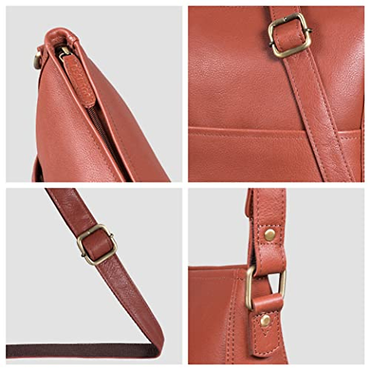 LEABAGS Leather Crossbody Bag - Vintage Genuine Buffalo Leather Handbag - Messenger Shoulder Bag Men Women Briefcase Large Milano Brown For Caramel