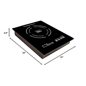 True Induction TI-1B 12-inch Single Element Black Induction Glass-Ceramic Cooktop 1750W 858UL Certified
