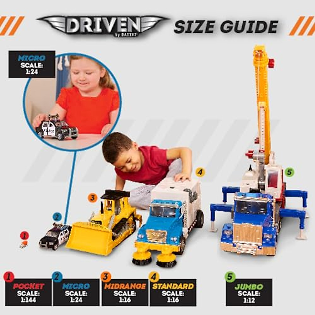 Driven by Battat – 1:24 Scale Telehandler Forklift Toy – Construction Truck Toy with Extendable Crane Arm & More – Realistic Lift Sounds & Lights – Car Toy Gift for Boys & Girls Age 3+