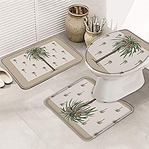 Fancyine 3 Pieces Bath Rugs Sets Tropical Palm Tree Soft Non-Slip Absorbent Toilet Seat Cover U-Shaped Toilet Mat for Bathroom Decor Summer Plant and Beach