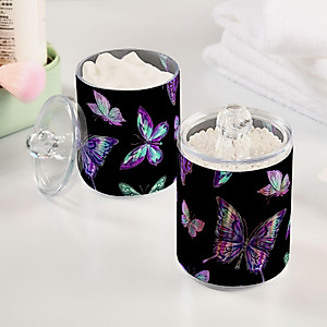 2 Pack Qtip Holder Dispenser for Cotton Ball Purple Butterfly Animal Cotton Swab Cotton Round Pads Clear Plastic Acrylic Jar Set Bathroom Canister