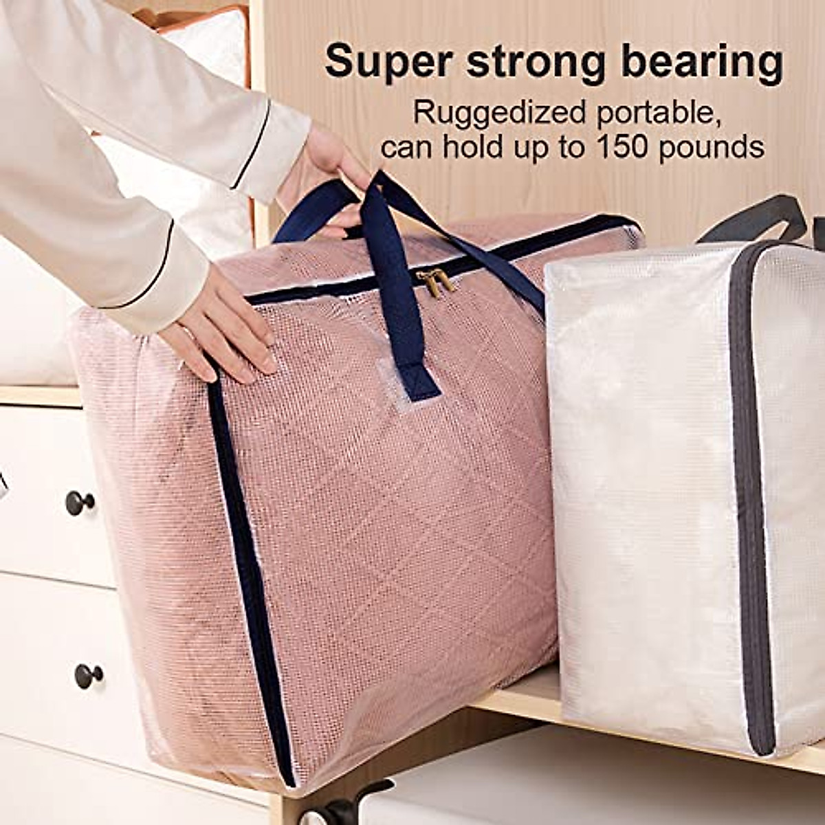 Hiermi Clear Storage Bags with Zipper- Clothes Storage Blanket Storage Under Bed Storage Large Capacity Clear Bag for Sweaters, Blankets, Comforters, Bedding Sets, and Much More (XXL, Yellow)
