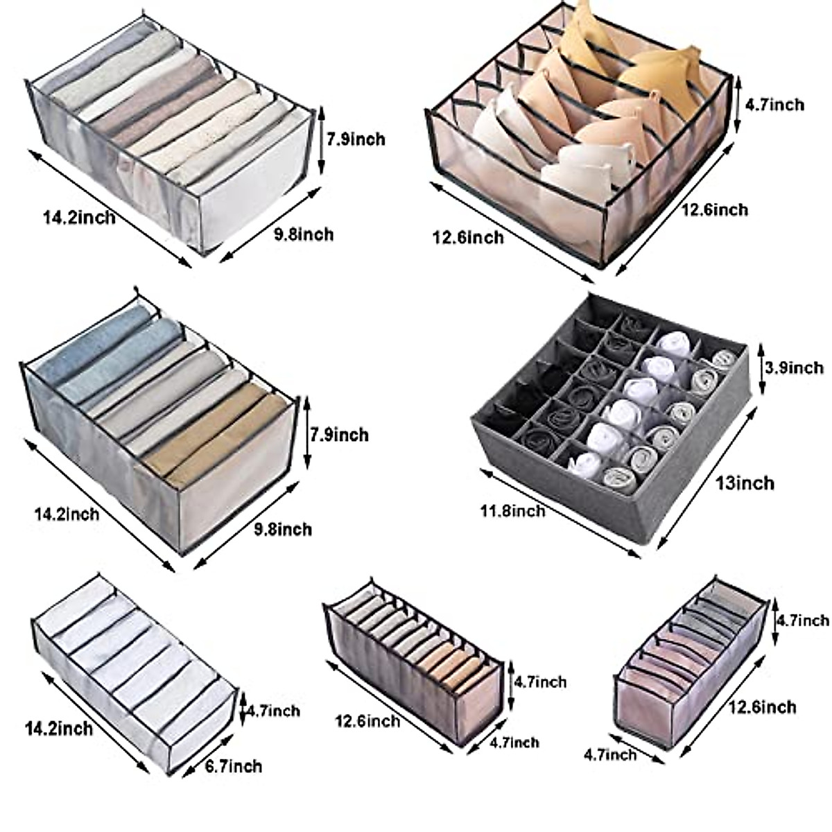 EZBOHO 7Pcs Underwear and Bra Organizer Mesh Drawer Organizers for Clothing Closet Pants Organizers Foldable Storage Box for Socks Jeans Underwear Cabinet Organization