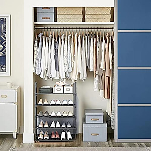 ANJETKON 10 Tier Durable Black Metal with Hooks Skinny Narrow Corner Standing Vertical Shoe Rack Tall Tower for Small Spaces Entryway Closet 20-24 Pairs Shoe and Boots Organizer Storage Shelf