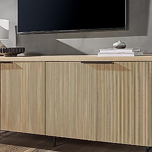 Walker Edison Modern Scandinavian Fluted Door Kitchen Storage Sideboard Buffet Cabinet Console, 69 Inch, Coastal Oak/Black