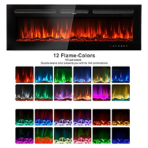 Breezestival Electric Fireplace 50 inch Wall Mounted and Recessed with Remote Control and Touch Panel Control, Timer,12-Level Adjustable Flame Colors and Speed