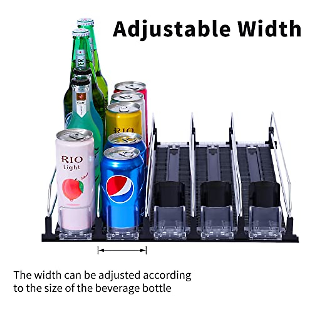 Soda Can Organizer for Refrigerator, Self-Pushing Drink Organizer for Fridge,Width Ajustable Beverage Pusher Glide Pantry Holds up to 25/30 Cans Black