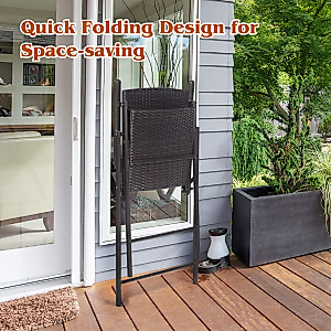 HAPPYGRILL Folding Wicker Rattan Bar Chairs Set of 4, Patio Tall Stool with Back, Steel Frame, Armrests and Footrest Bar Chairs for Garden Patio Furniture Set