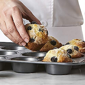 Trudeau Non Stick Carbon Steel Metal Muffin pan, 12 count, Grey