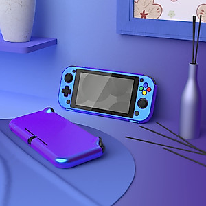 eXtremeRate PlayVital Glossy Chameleon Purple Blue Protective Case for Nintendo Switch Lite, Hard Cover Protector for Nintendo Switch Lite - 1 x Black Border Tempered Glass Screen Protector Included