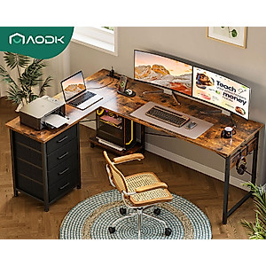 AODK L Shaped Desk with 4 Tier Drawers, 61" Reversible Gaming Desk with Power Outlets, L Shaped Computer Desk with USB Charging Port and Host Stand, Home Office Corner Desk, Easy to Assemble, Vintage