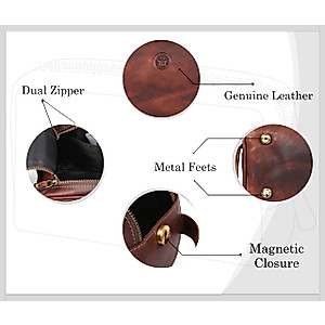 10" Premium Leather Toiletry Travel Pouch With Waterproof Lining | King-Size Handcrafted Vintage Dopp - Kit By Aaron Leather Goods (Dark Brown)