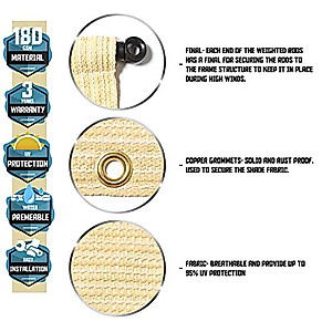 TANG Outdoor Pergola Shade Cover Canopy for Patio Deck Porch Backyard Gazebo Replacement Shade Cover with Spaced Grommets Weighted Rods 10'x16' Beige