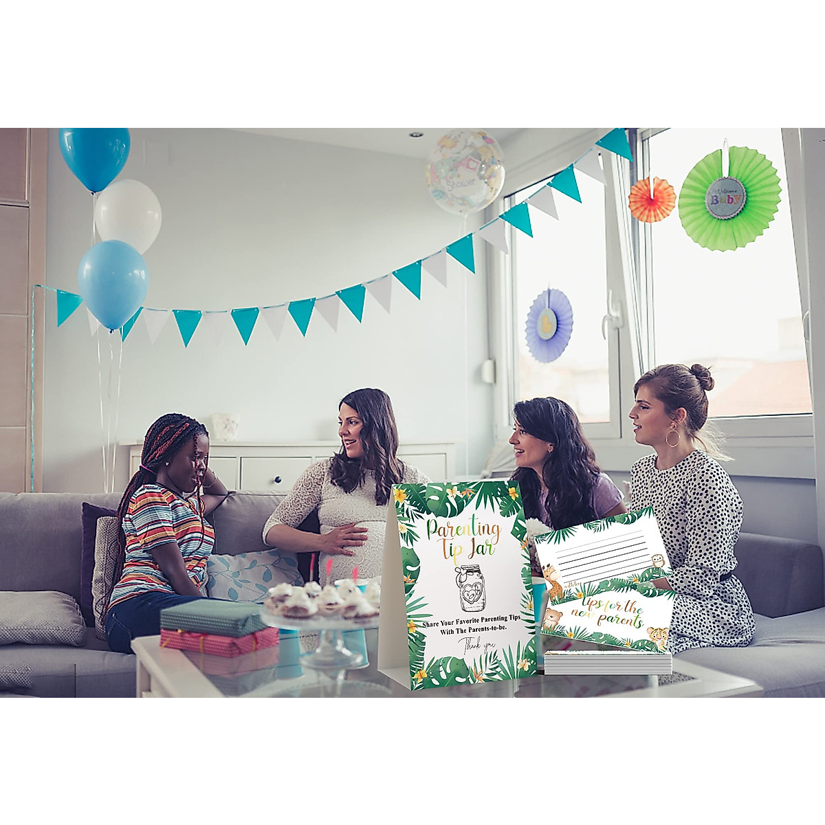 Advice for New Parents, Parenting Advice Card, Baby Shower Party, Tips for the Parents To Be，Includes a 5x7 Standing Sign and 25 4x6 Advice Cards(JYC036)