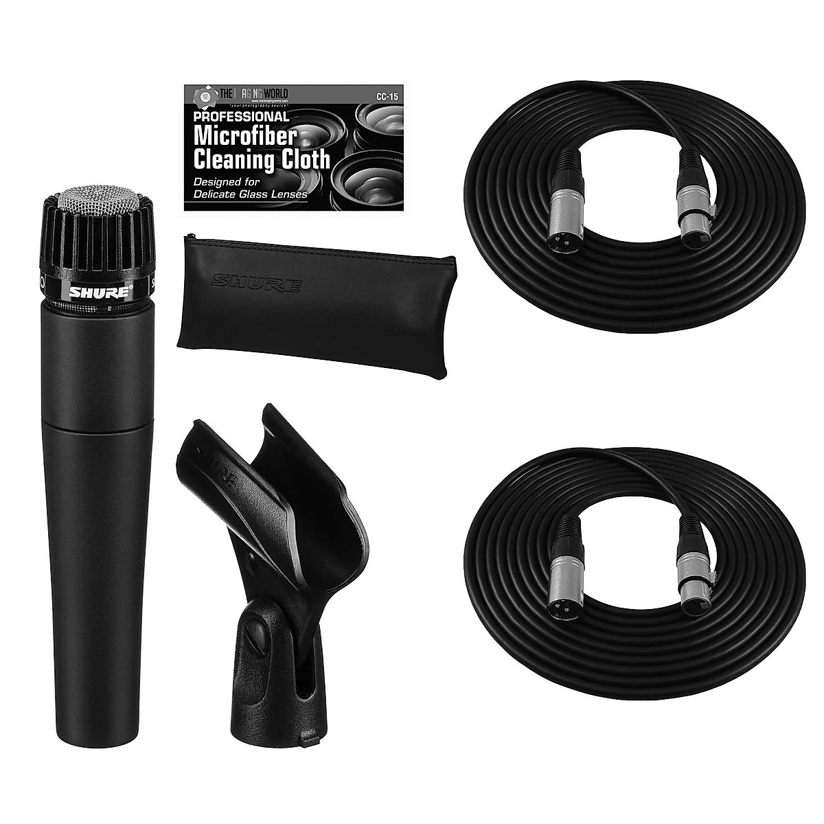 Shure SM57-LC Cardioid Dynamic Instrument Microphone + Extra Two (2) XLR Cables Bundle