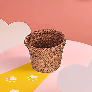 Veemoon Small Waste Basket Wicker Waste Basket Rattan Trash Can Garbage Container Bin Small Woven Flower Vase Plant Basket Laundry Basket for Home Office 15cm Rattan Basket