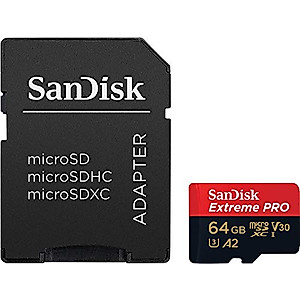 SanDisk 64GB Extreme PRO® microSD™ UHS-I Card with Adapter C10, U3, V30, A2, 200MB/s Read 90MB/s Write SDSQXCU-064G-GN6MA