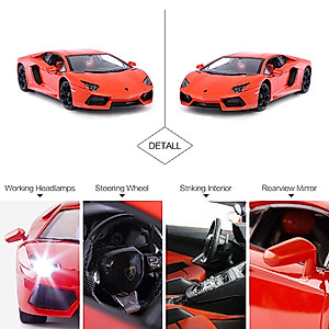 RASTAR RC Lamborghini Toy Car, 1:14 Lamborghini Aventador LP700-4 Remote Control Car, Working Lights - Orange