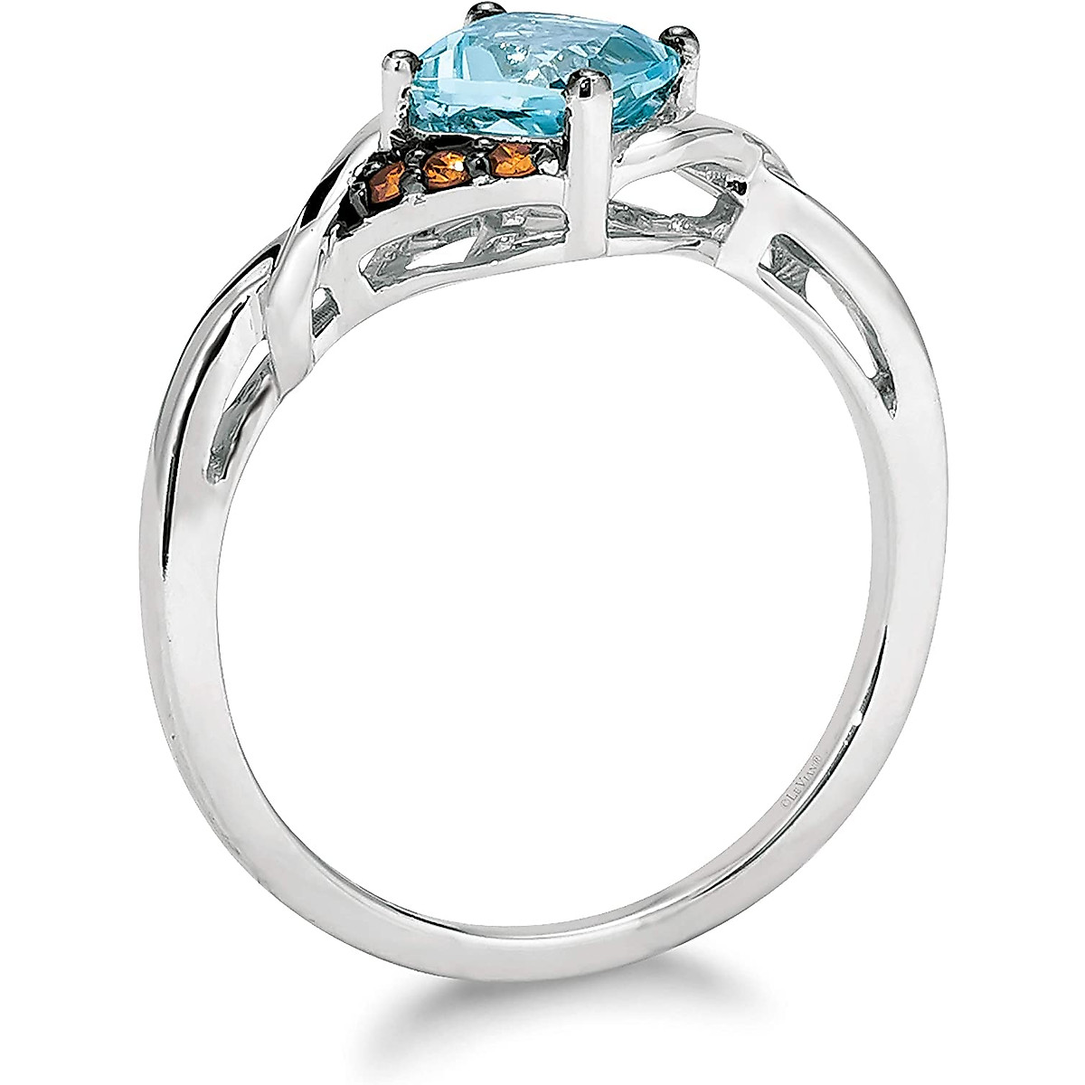 LE VIAN 5/8 Carat Cushion Cut Blue Aquamarine and Chocolate Diamond Twist Ring for Women in 14k White Gold (Fancy Brown, SI1-SI2) Anniversary Promise Ring Size 5.25
