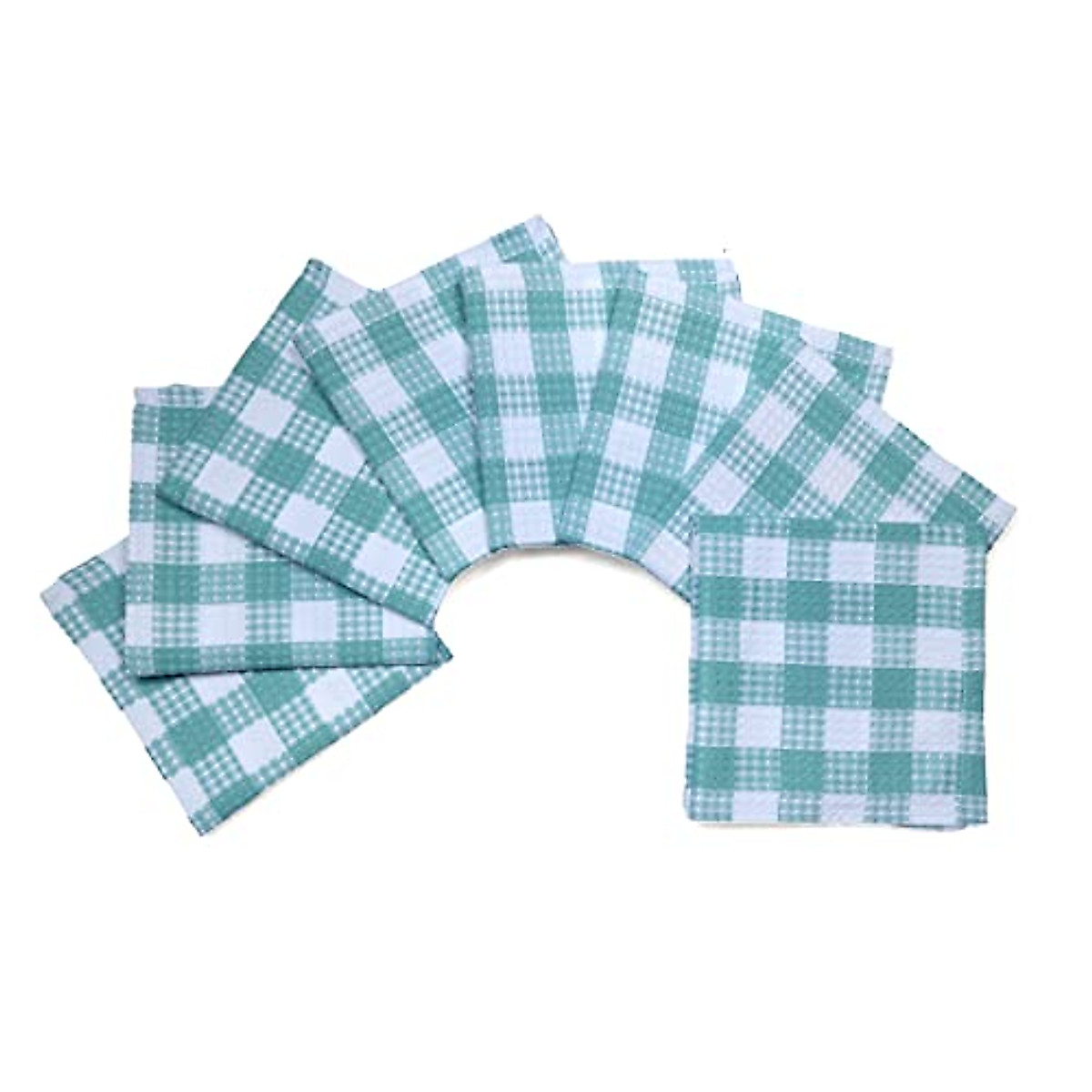 Gratico Dish Cloth Set of 8 Aqua White Waffle Buffalo Checks 12X12 Inches Premium Soft Cotton Highly Absorbent Kitchen Towels Quick Drying Dish Towels with Hanging Loop Kitchen Tea Towels
