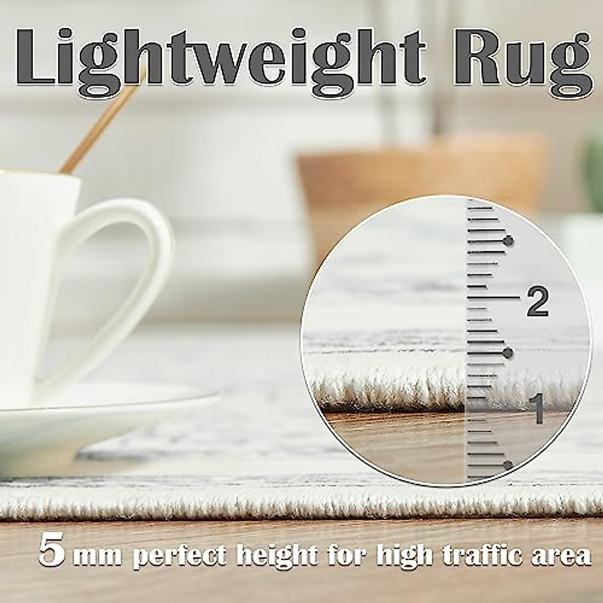 jinchan Area Rug 5x7 Rug Washable Boho Bedroom Rug Indoor Floral Print Carpet Distressed Thin Rug Accent Rug Lightweight Living Room Dining Room Kitchen Grey On Cream