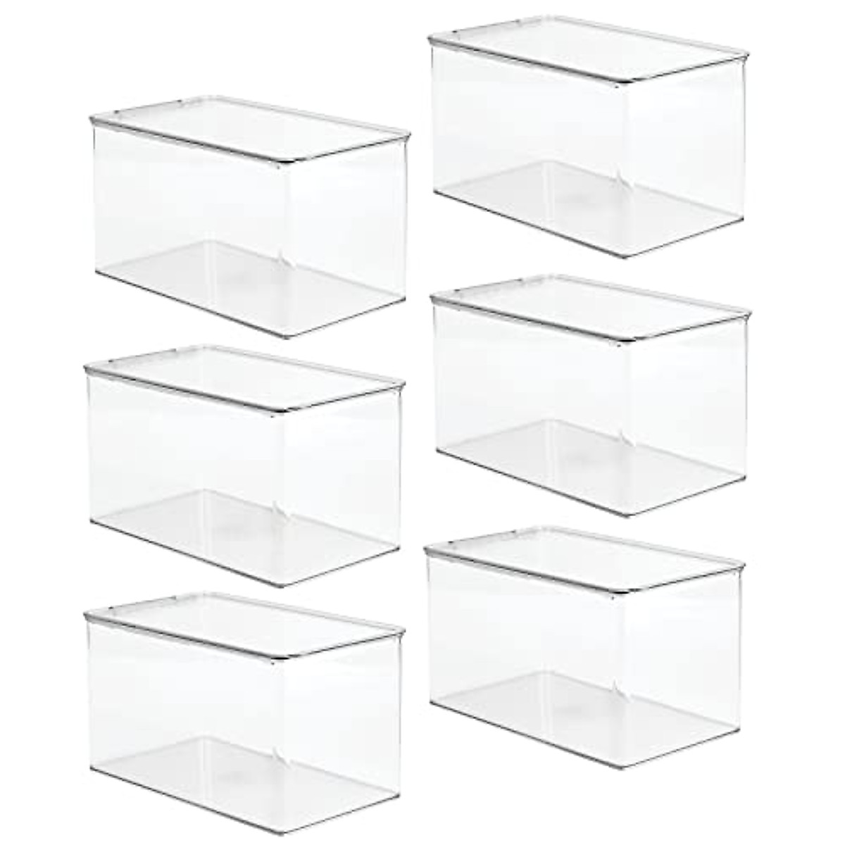 mDesign Stackable Plastic Closet Storage Container Bin Box with Hinge Lid for Organizing Shoes, Booties, Pumps, Sandals, Wedges, Flats, Heels - Lumiere Collection - 6 Pack - Clear